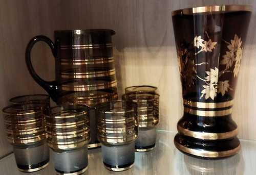 Графин стаканы ваза чешское стекло. Богемия