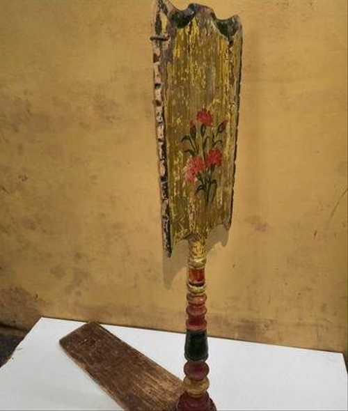 Старинная расписная прялка "лопата" гвоздика цветы