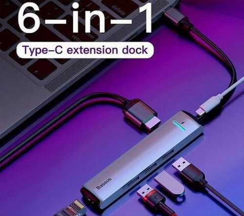 USB Хаб Baseus mechanical 6в1 cahub-J0G