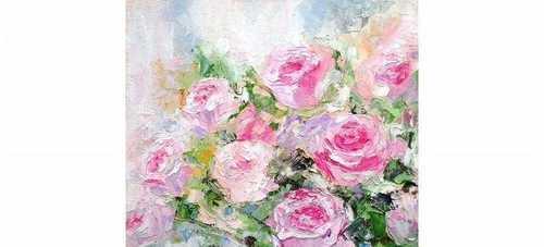 Картина Розы букет цветов натюрморт маслом 20х20