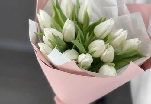 Белые тюльпаны, доставка цветов, букет тюльпанов