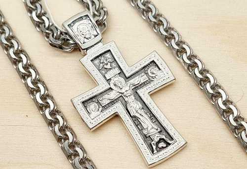 Серебряные крест с св.Георгием и цепь. Комплект