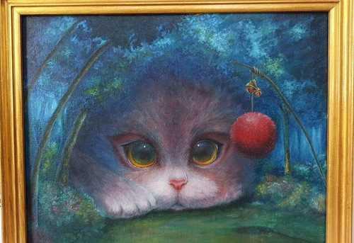 Картина маслом 30*24см в раме сказочный кот