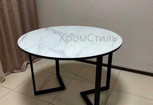 Круглый раздвижной обеден стол стекло под мрамор