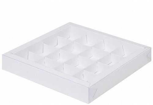 Коробка на 16 конфет с пластиковой крышкой белая 2