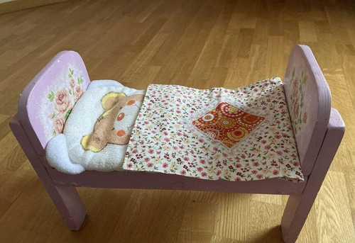 Деревянная кровать для куклы, купаж ручной работы