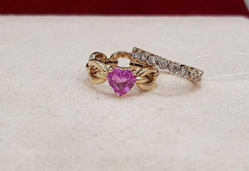 Золотые кольца с бриллиантами и розовым сапфиром