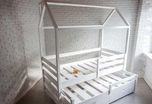 Выдвижная детская кровать в форме домика