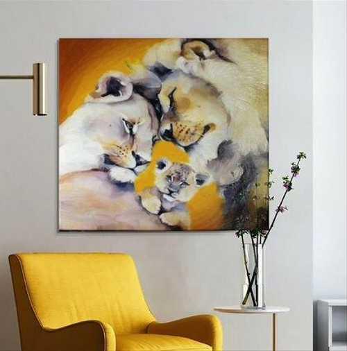 Интерьерная картина "Семья львов"