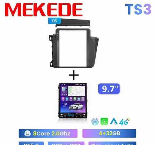 Магнитола 9.7 дюйма Honda Civic 9 FB FK FD DS 2011-2015 Mekede TS3 4 32G carplay