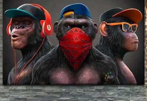 Картина на холсте "Три обезьяны" 50х70 см за 2 ча