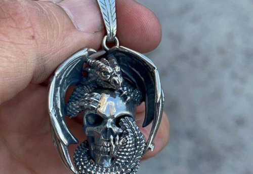 Кулон Дракон на черепе, серебро 925 пробы