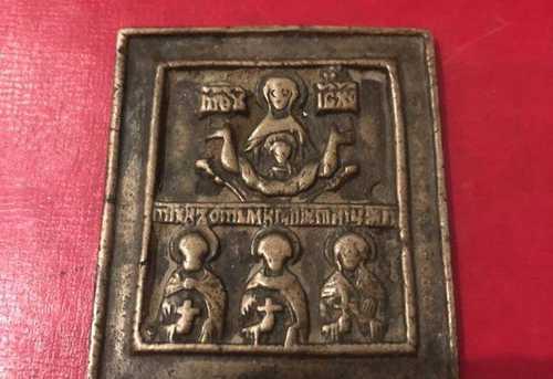 Старинная латунная икона Знамение