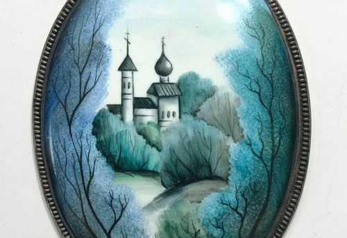 Плакетка. Храм. Зима. Эмаль