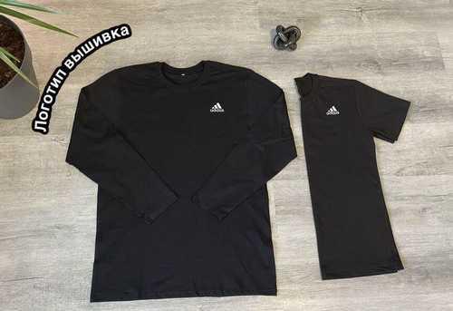 Комплект Adidas футболка + лонгслив черный новый
