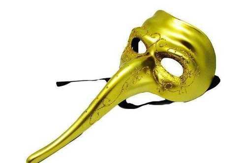 Маска Венецианская золотая с длинным носом