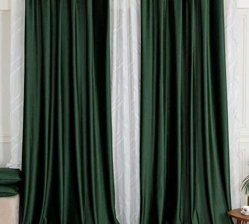 Шторы бархат Беллиссимо темно-зеленый пошив
