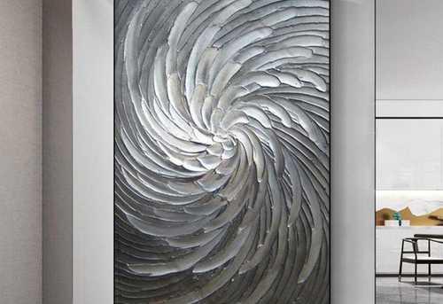 Текстурная картина серебряная абстракция Шедевр