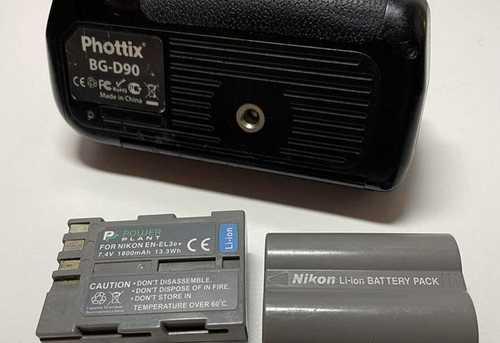 Батарейный блок для Nikon D90 и 2 батареи