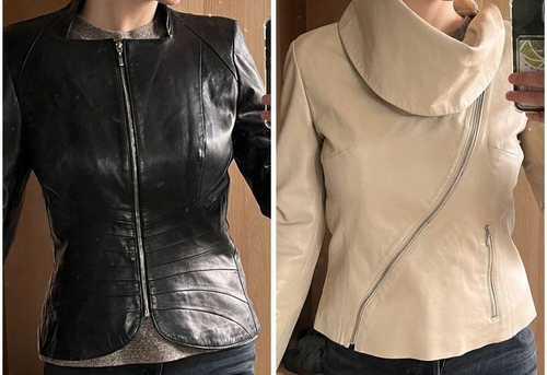 Кожаная куртка черная, бежевая