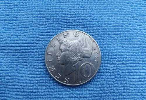 Монета Австрия 10 шиллингов, 1965г Серебро