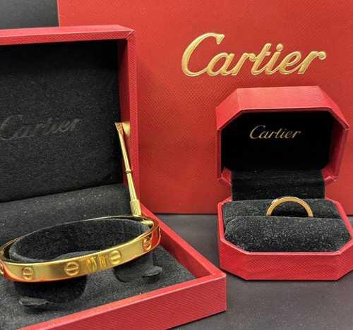 Cartier браслет + кольцо gold