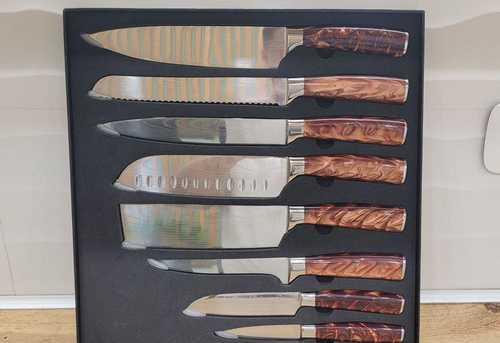 Набор кухонных ножей с рисунком дамасской стали