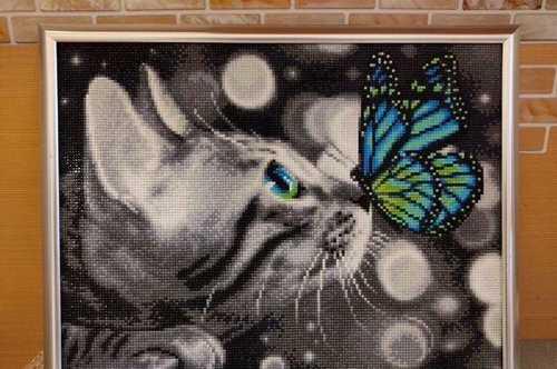 Картина "Котенок и бабочка", 30х40 см