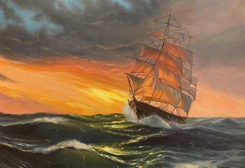 Картина маслом море корабль парусник