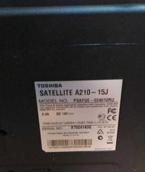 Ноутбук Toshiba satellite A210-15J WIN7/2 ядра/3GB