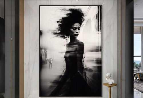 Интерьерная чёрно-белая картина девушка Примерка