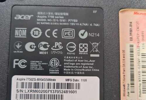 17.3" Acer Aspire 7750, 500 ГБ, Core i3-2330M, RAM 4 ГБ, Intel HD Graphics 3000