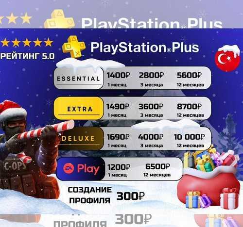 Подписка ps plus все тарифы Турция Delux 1/3/12 месяцев (Арт.80791)