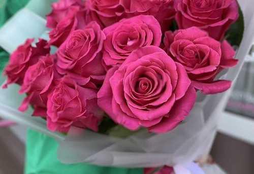 Розовые розы, букет роз. 15 роз