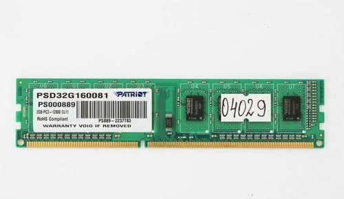 Оперативная память DDR3 2 GB 1600 MHz Patriot