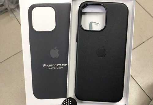 Чехол на iPhone 15 Pro Max Leather Case чёрный