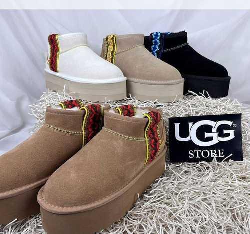 Сапогие UGG classic ultra mini braid plat boot chestnut