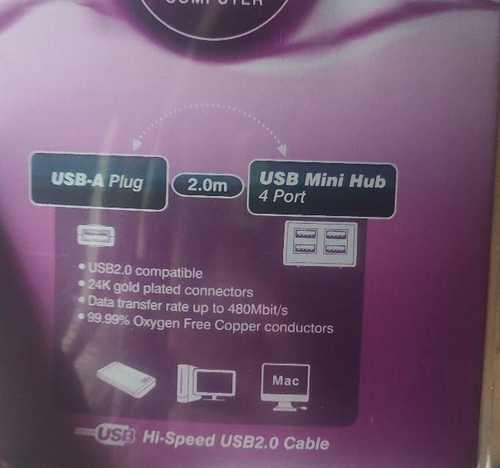 USB-A USB 4 mini hub port 2 метра