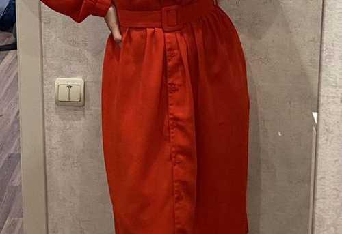 Платье-рубашка женское красное вечернее р42-46