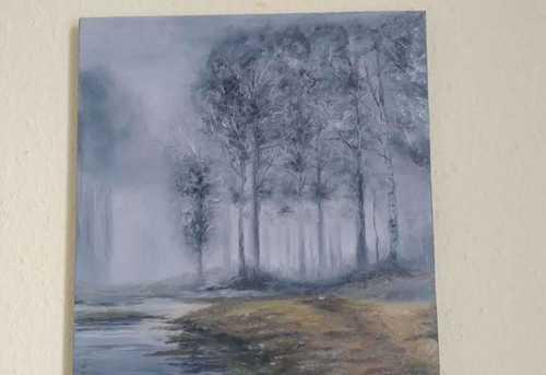Картина маслом на холсте пейзаж"Туман в лесу "
