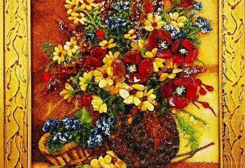 Мозаичная картина из янтаря "Цветы на столе&q
