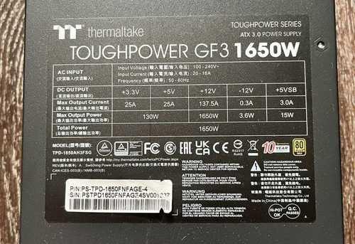 Блок питания thermaltake toughpower gf3 1650w