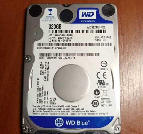 2.5" 320гб Жёсткий диск WD Blue WD3200lpcx