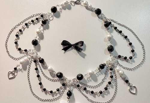Чёрно-белое украшение ожерелье