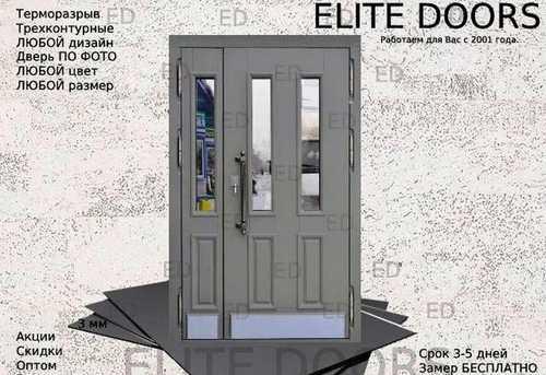 Двустворчатая металлическая дверь с багетом ED-005