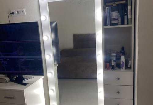 Гримерное зеркало с подсветкой и шкафом