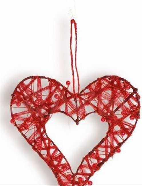 Подарочная декоративная подвеска в дом "сердце С бусинами "плетеное 15 см на шнурке