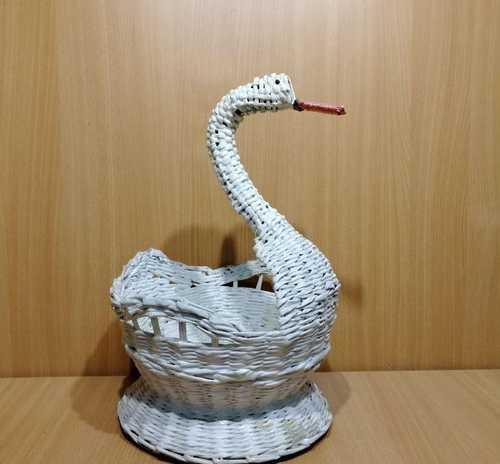 Корзина хлебница Лебедь / плетение бумажная лоза