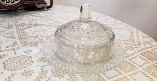 Масленка стекло стеклянная 1960 г паштетница икорн