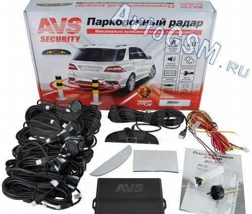 Парковочный радар (парктроник) AVS PS-128U (Black) - 8 черных датчиков, светодиодный дисплей, 4 уровня индикации, звуковое оповещение, быстрый отклик